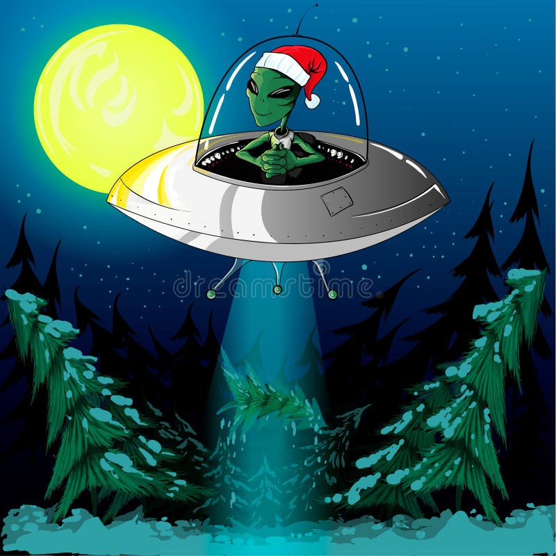 Christmas Alien with Sign Edge - with Clipping Path Stock Illustration ...