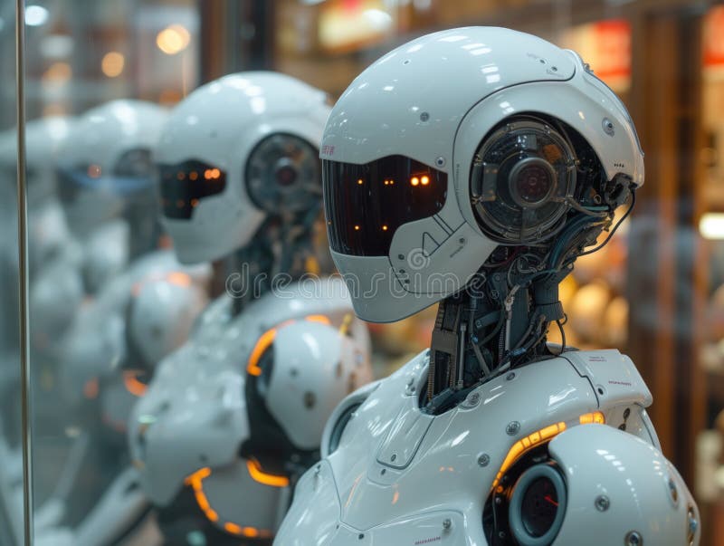 New Androids Standing in a Row Stock Illustration - Illustration of ...