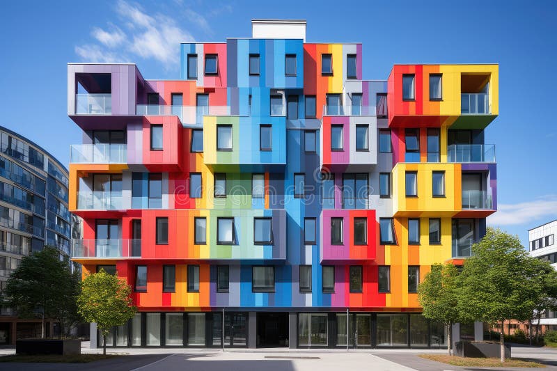The New Apartment Building is Painted in Bright Colors Stock Image ...