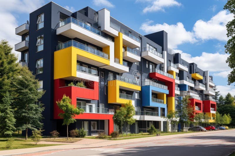 The New Apartment Building is Painted in Bright Colors Stock Image ...
