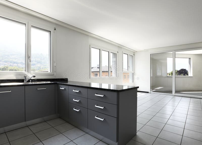 New Apartment, Kitchen View Stock Image - Image of floor, space: 19582831