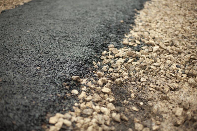 New Asphalt. Construction of Path in Park Stock Image - Image of green ...