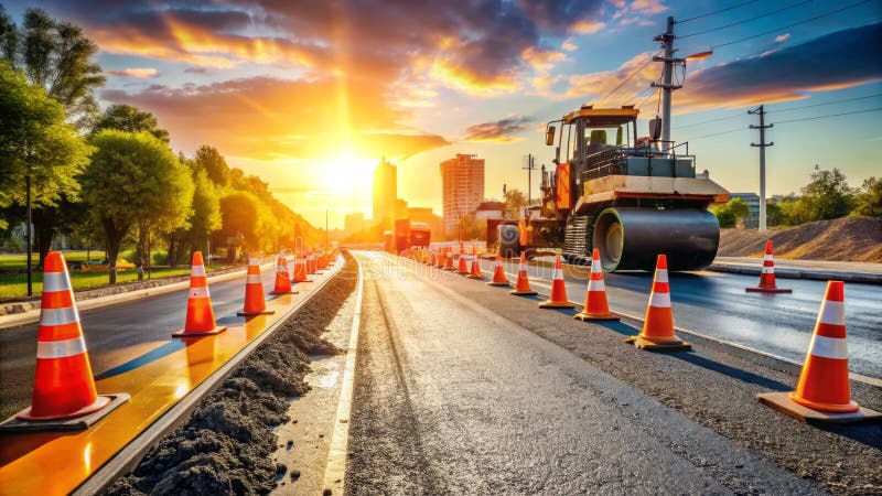 New Asphalt Roadway Under Construction Modern Infrastructure ...