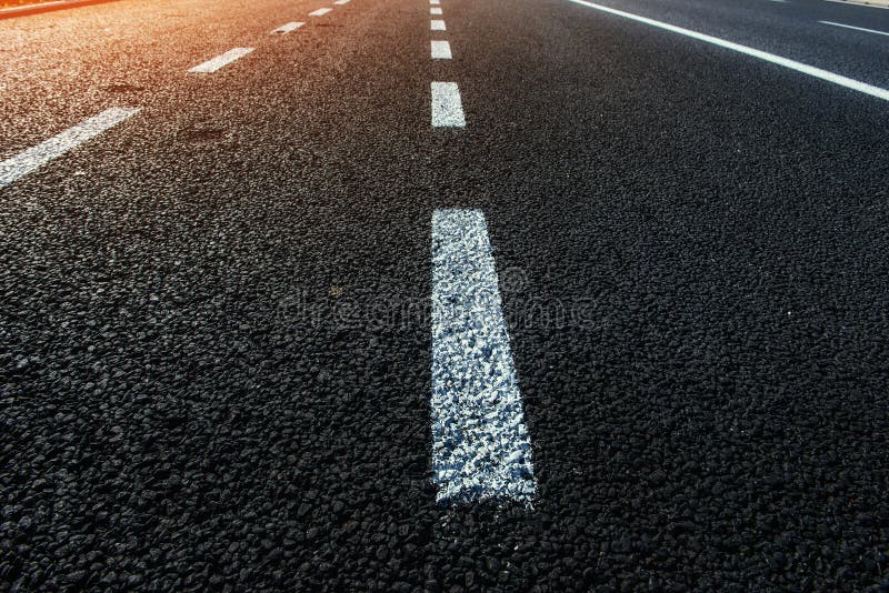 New Asphalt Texture with White Dashed Line Stock Photo - Image of bumpy ...