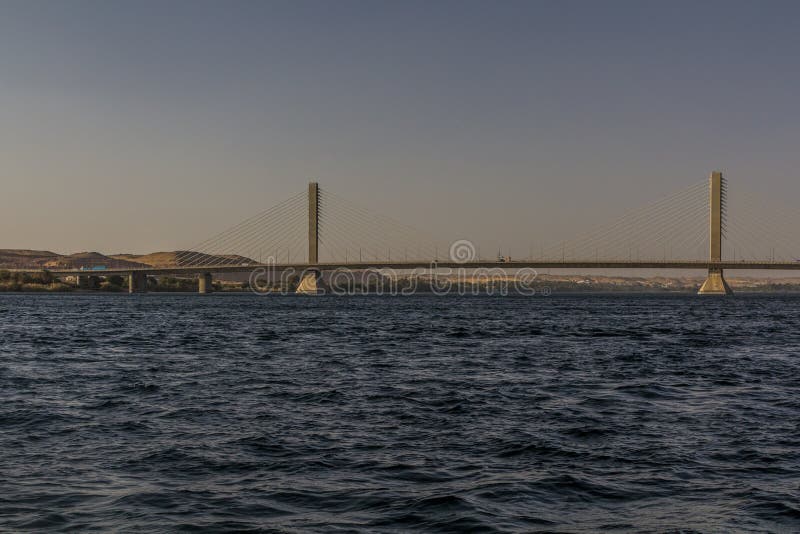 New Aswan Bridge Over the River Nile, Egyp Stock Image - Image of ...