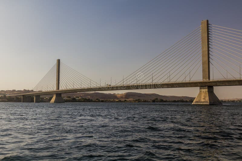 New Aswan Bridge Over the River Nile, Egyp Stock Image - Image of ...