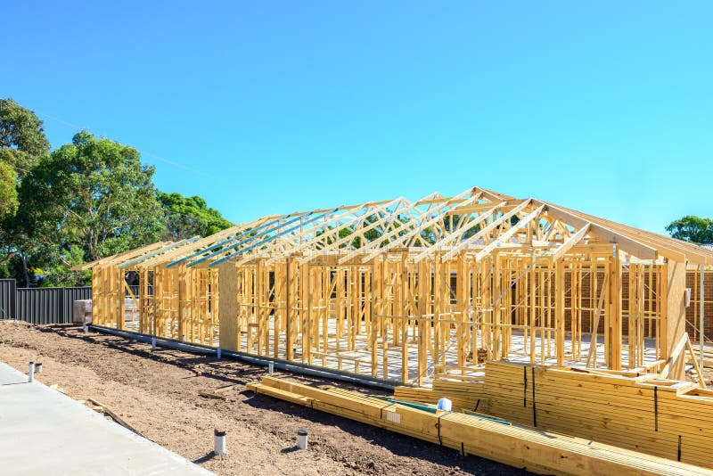 New Australian House Timber Frame Installation Stock Photo - Image of ...