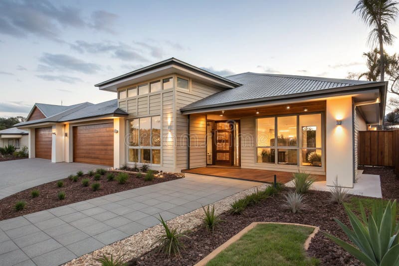 New Australian Style Home Front Elevation Stock Illustration ...