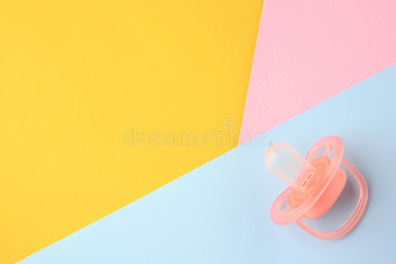 New Baby Pacifier on Color Background, Top View. Space for Text Stock ...