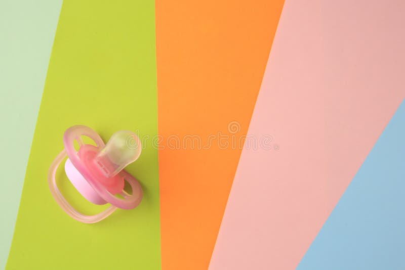 New Baby Pacifier on Color Background, Top View. Space for Text Stock ...