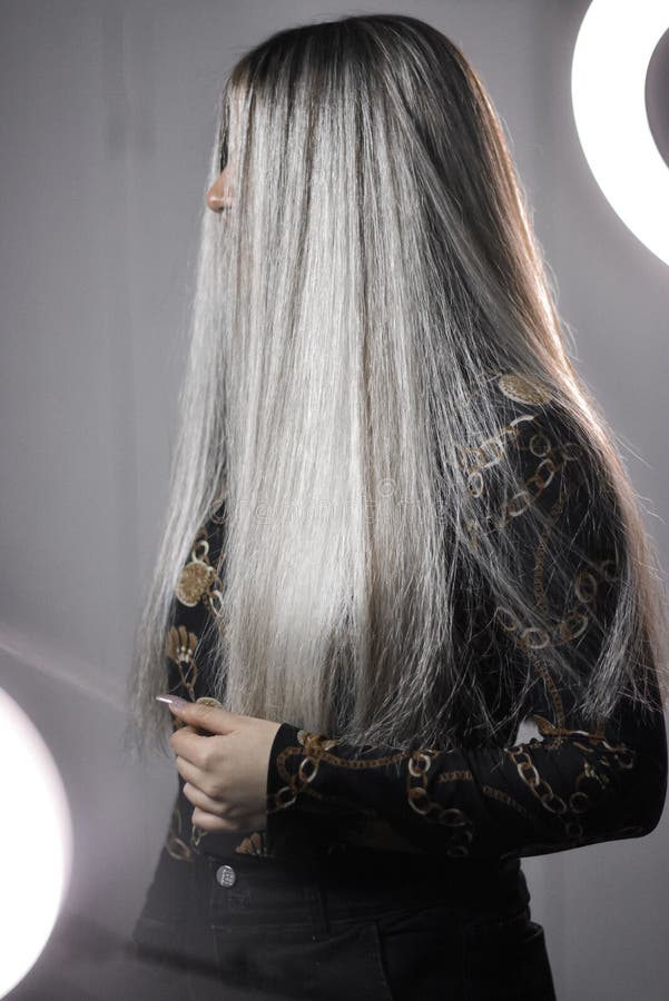 New Hair Style and Beautiful Silver Balayage Stock Photo - Image of ...