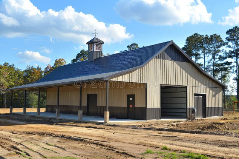 New barn with open carport stock illustration. Illustration of metal ...