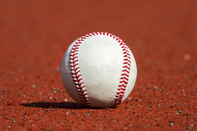 New Baseball Ball on Red Track Rubber Stock Image - Image of match ...