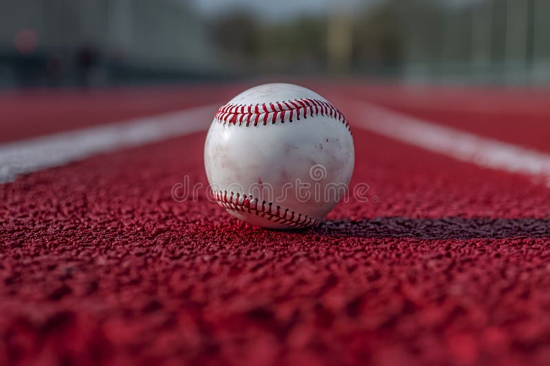 New Baseball on Bright Red Rubber Track Stock Image - Image of sphere ...