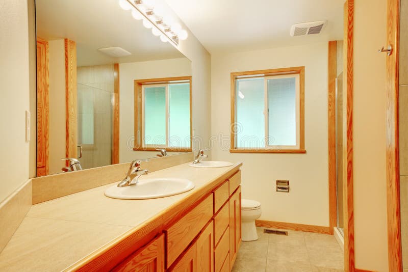 New Bathroom with Maple Wood Stock Image - Image of simple, property ...