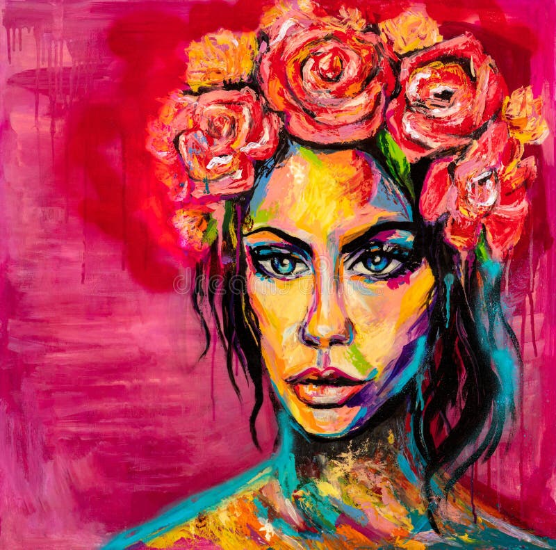 Beautiful Creative Painting Work, Woman Face on the Background. Stock ...