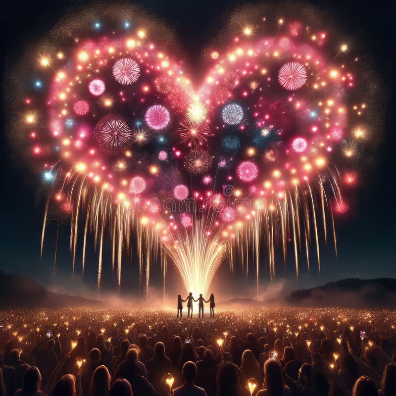70 46. Heart Shells_ Large, Spherical Fireworks that E Stock Image ...