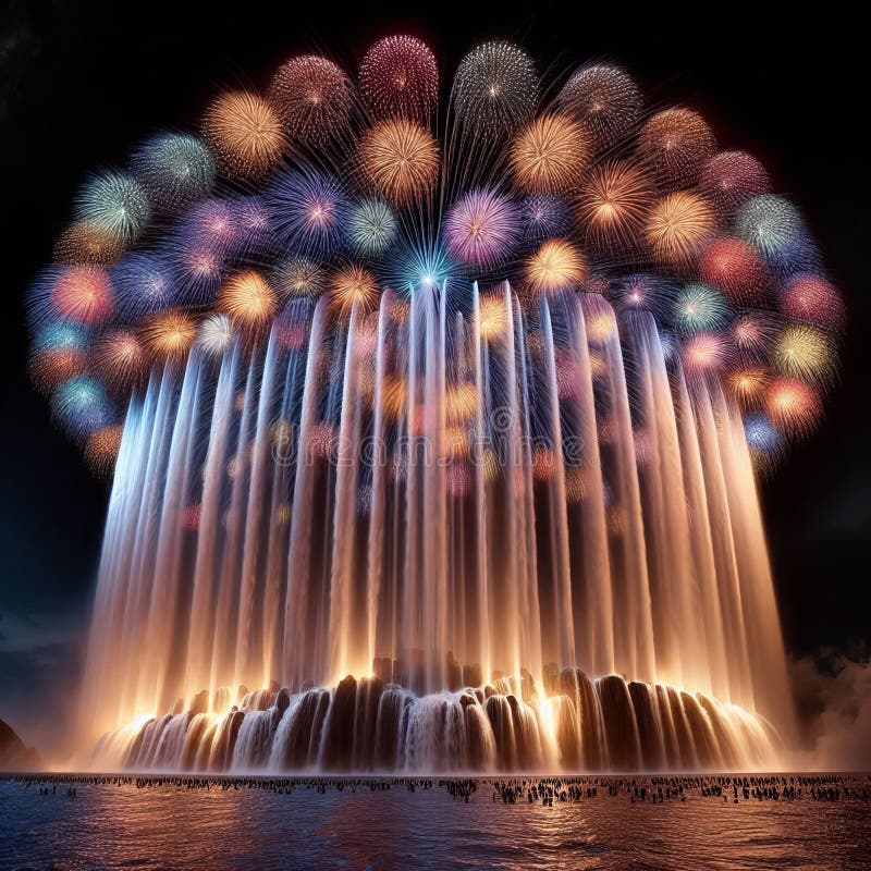 21 36. Waterfall Shells_ Large, Spherical Fireworks Th Stock Photo ...