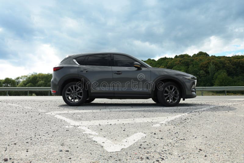 New Black Modern Car on Asphalt Road Stock Image - Image of outdoors ...