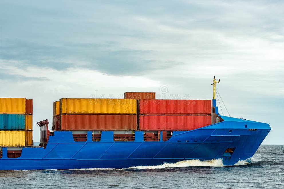 New blue container ship stock photo. Image of commercial - 117805768