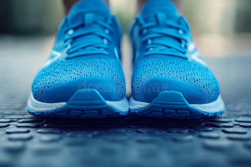 New Blue Running Shoes Standing on a Textured Surface, Ready for a ...