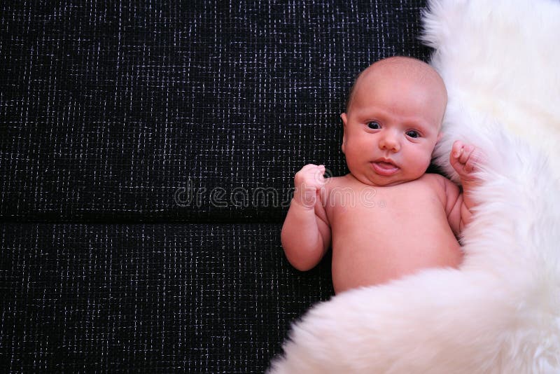 New Born Baby Cover By White Fur Stock Image - Image of eyes, health ...