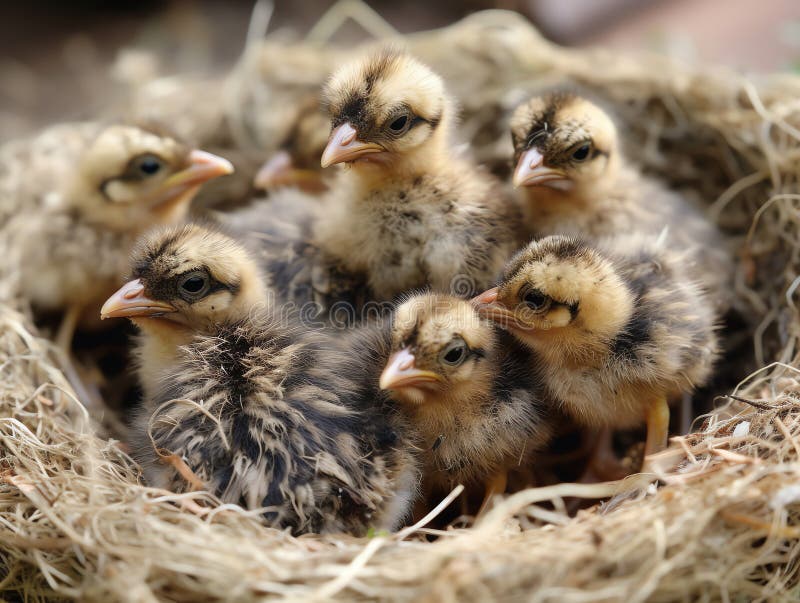New Born Chicks in a Nest on a Farm. Selective Focus. Made with ...