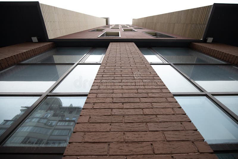 New Brick Building with Plastic Windows Bottom View Stock Image - Image ...
