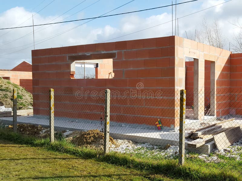 New Brick House Under Construction No Roof Stock Image - Image of ...