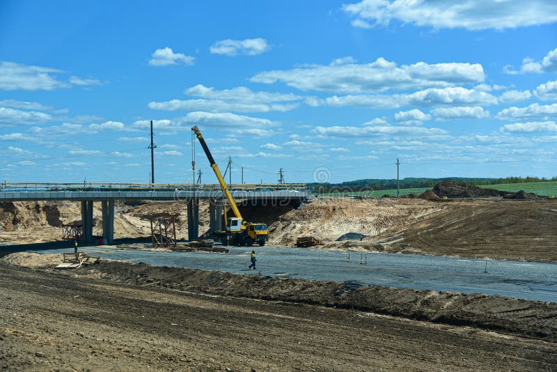 A New Bridge is Being Built during the Construction of the Road. Stock ...
