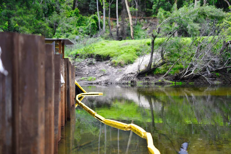 Silt Trap in a River for Bridge Construction Stock Photo - Image of ...