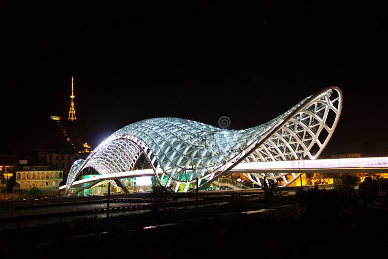 The New Bridge in Tbilisi, Georgia at Night Editorial Photo - Image of ...