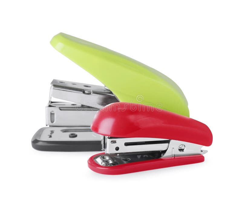 New Bright Color Staplers Isolated on White Stock Photo - Image of ...