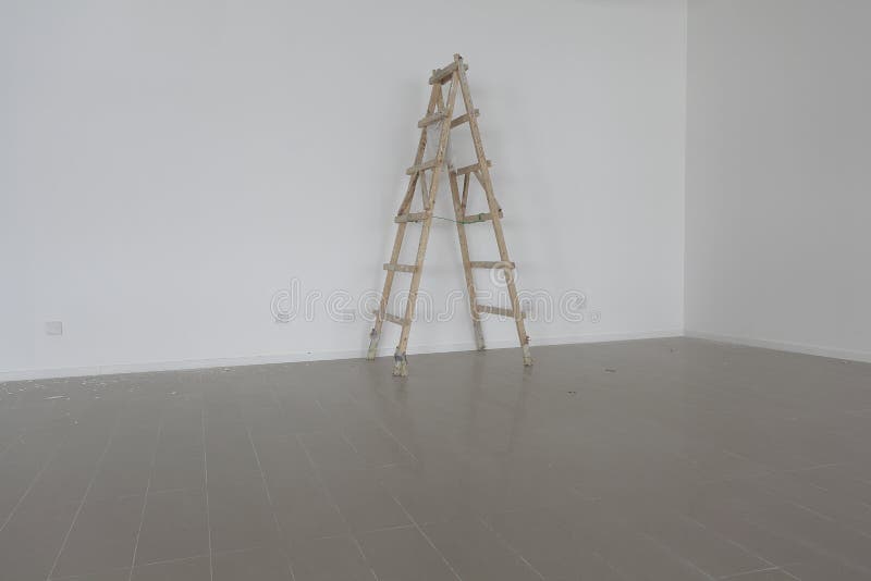 New Bright Empty Interior and Wooden Ladder Stock Photo - Image of ...