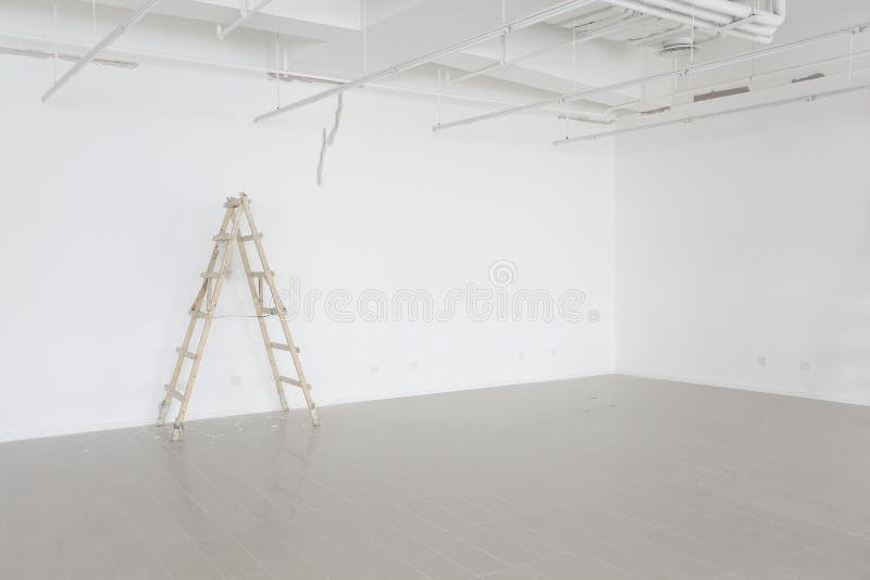 New Bright Empty Interior and Wooden Ladder Stock Image - Image of wall ...