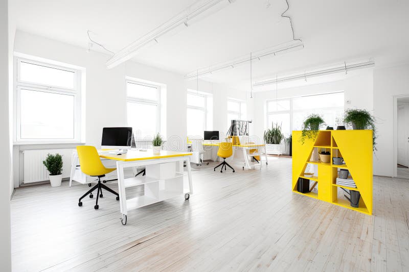 New Bright Spacious Office Interior with Yellow Elements. Generative Ai ...