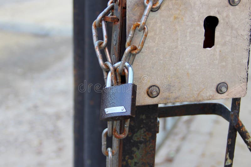 Brown Padlock on Hardwood Door Stock Photo - Image of texture, house ...