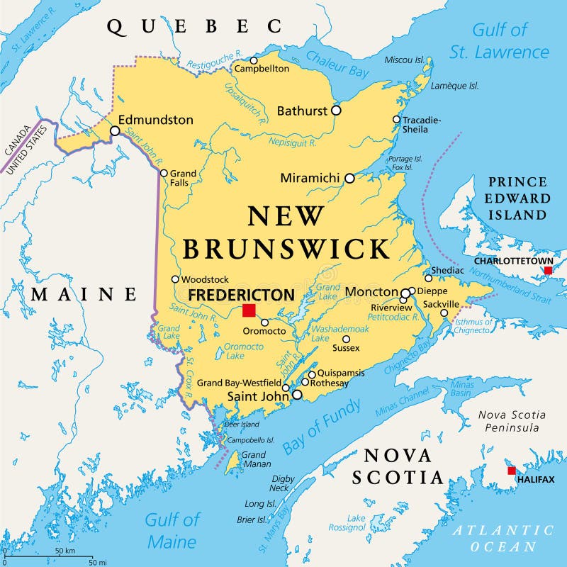 New Brunswick, Maritime and Atlantic Province of Canada, Political Map ...