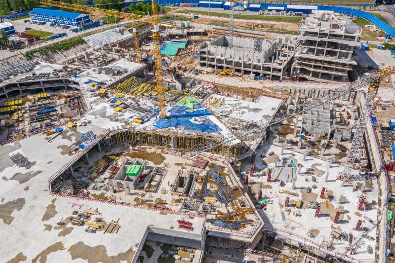 New Building Base with Concrete Slab Floor and Solid Concrete Pillars ...