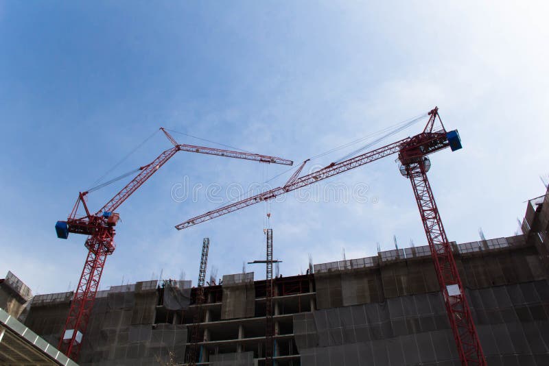 Industrial Construction Cranes and Building Stock Photo - Image of ...