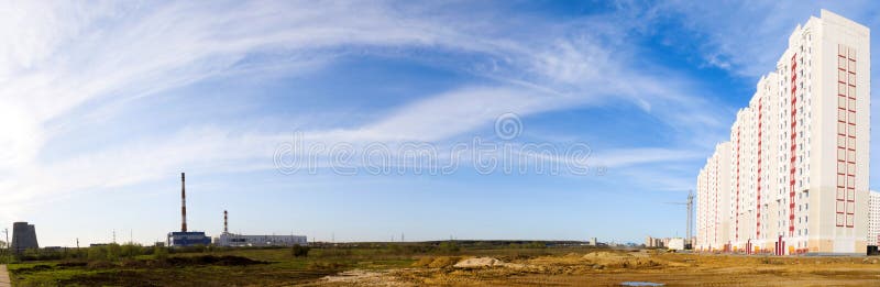 New Building and Big Field Panorama Stock Photo - Image of blue ...