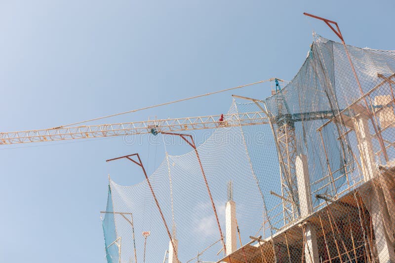 New Building Construction Process. Safety Nets, Structural Beams ...