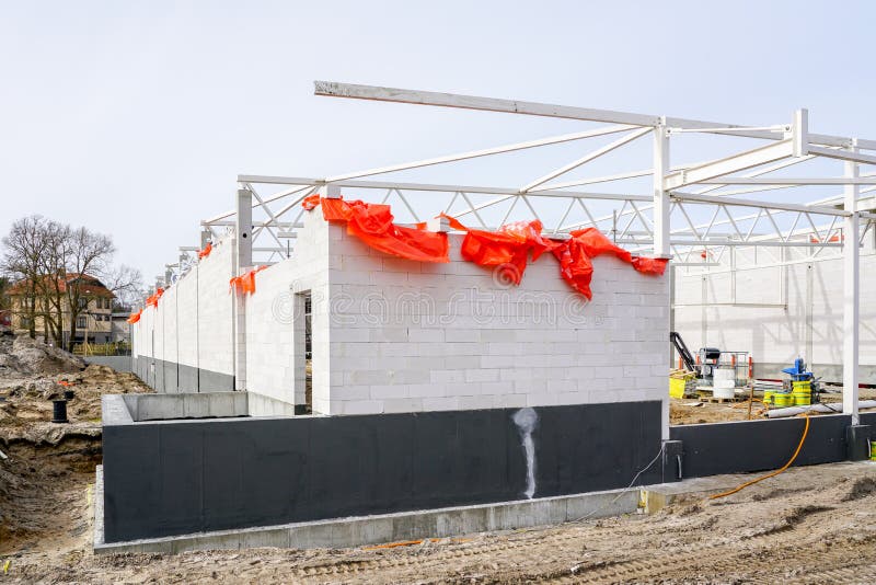 New Building Construction Site, Wall and Roof Constructions Stock Image ...