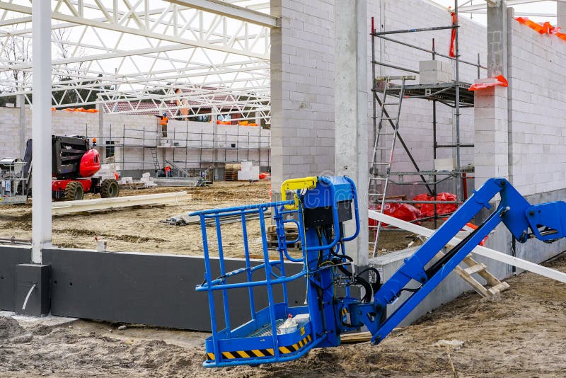 New Building Construction Site, Wall and Roof Constructions Stock Photo ...