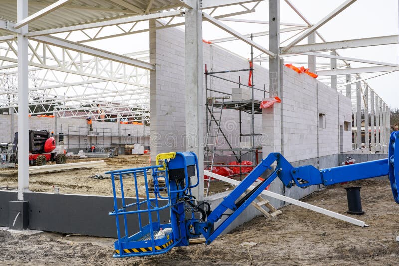 New Building Construction Site, Wall and Roof Constructions Stock Image ...