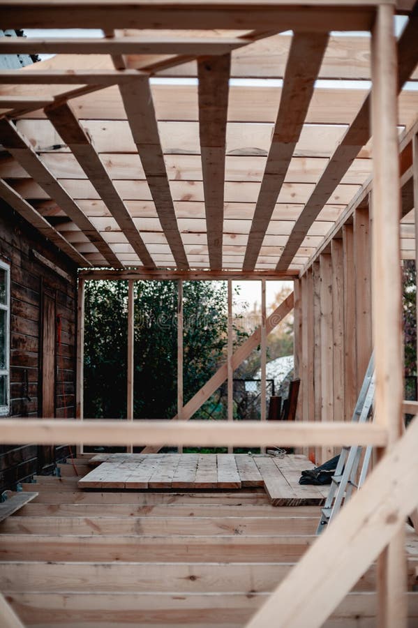 New Building of the House. Frame Construction. Wooden House. Stock ...