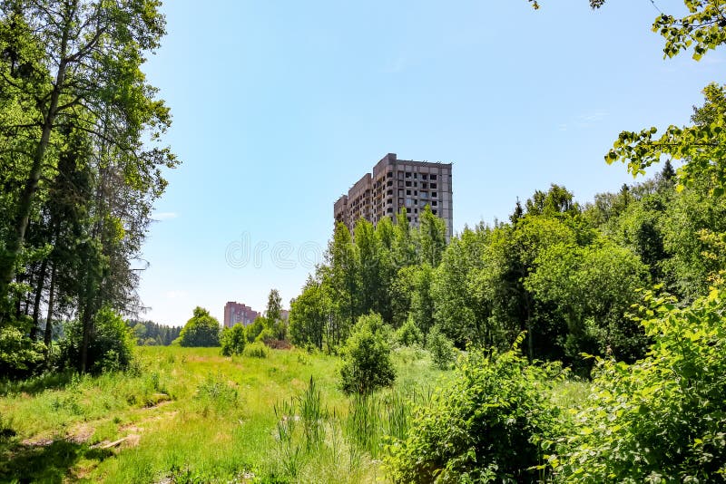 New Buildings Behind the Forest Stock Photo - Image of rise, building ...