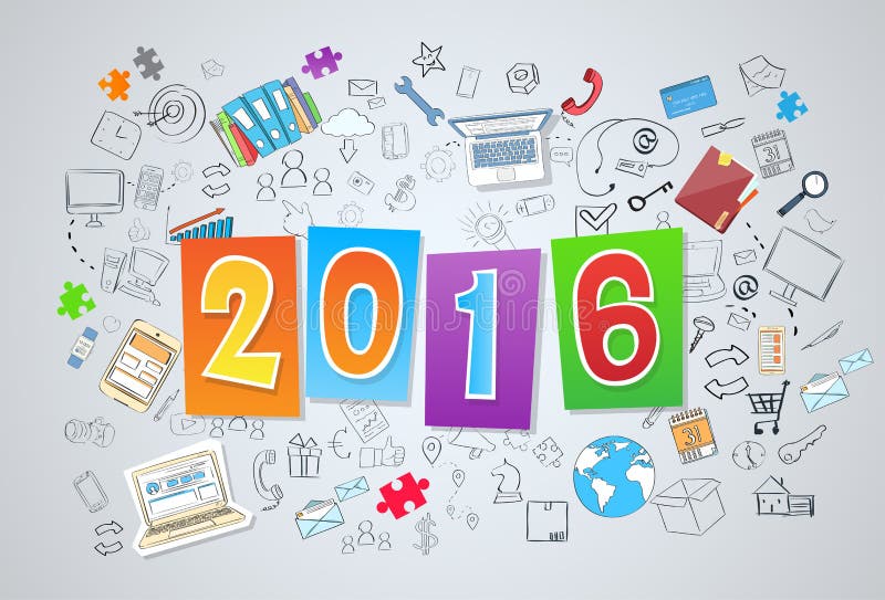 2016 New Business Year Doodle Hand Draw Stock Vector - Illustration of ...