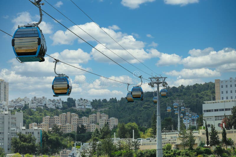 HAIFA, ISRAEL. April 26, 2021: the New Cable Car in Haifa. Editorial ...