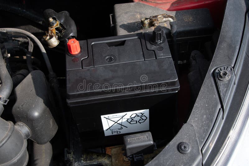 New Car Battery in Car Compartment Stock Image - Image of technology ...